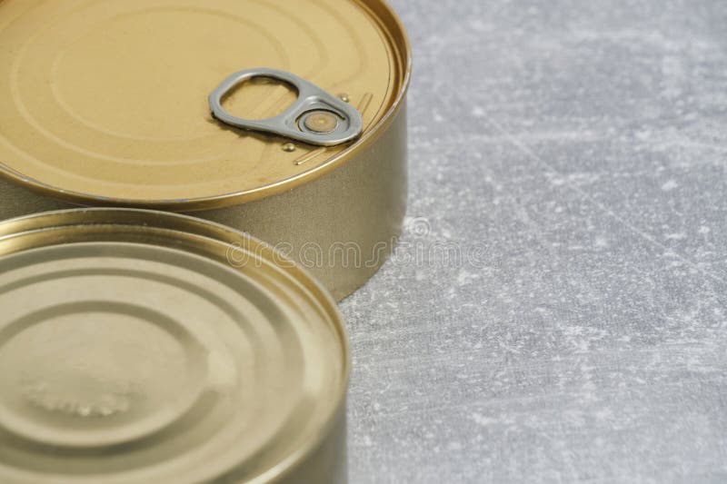 Two Cans Canned Food Gray Concrete Background. Stock Image - Image of ...