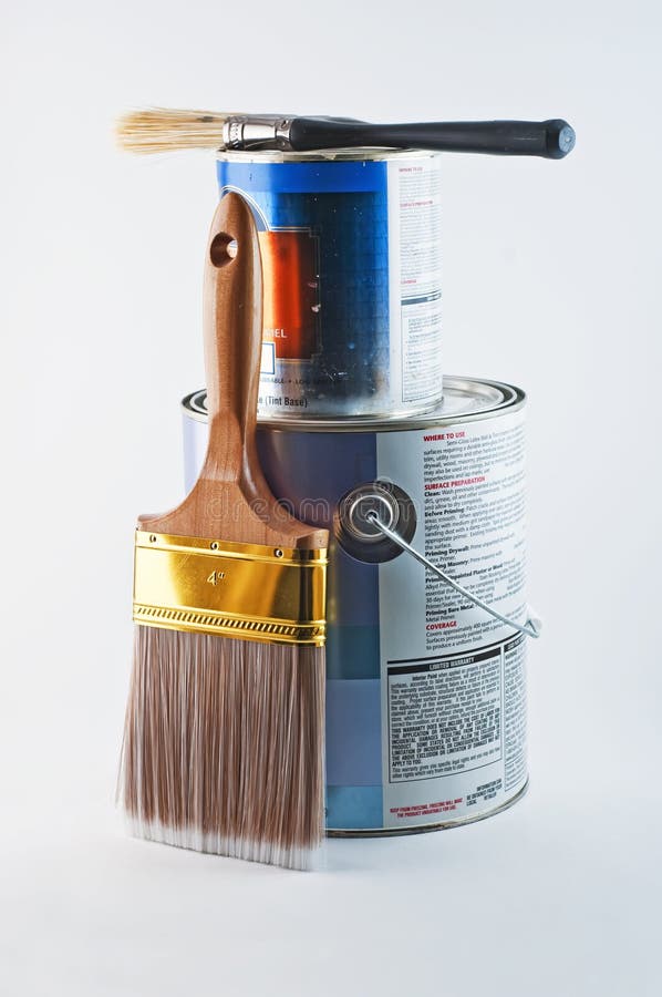 Two Cans of Paint and Two Brushes Stock Photo - Image of renovation ...