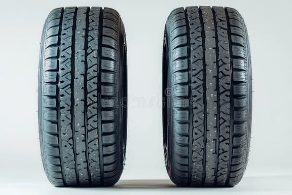Two Car Tires Showcasing Tread Patterns on a Clean White Background in ...