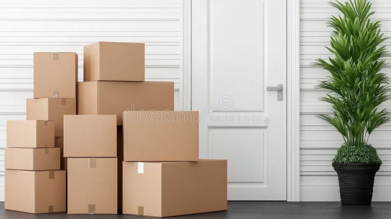 Two Cardboard Boxes are Positioned on a Dark Gray Floor Near an Open ...
