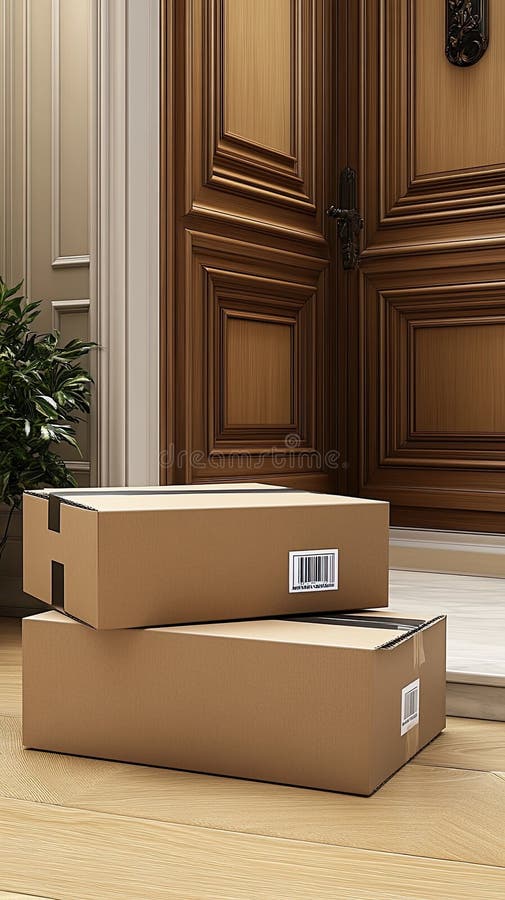 Two Cardboard Boxes are Positioned on a Dark Gray Floor Near an Open ...