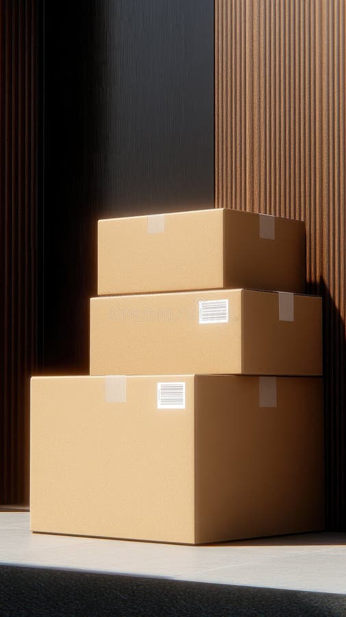 Two Cardboard Boxes are Positioned on a Dark Gray Floor Near an Open ...