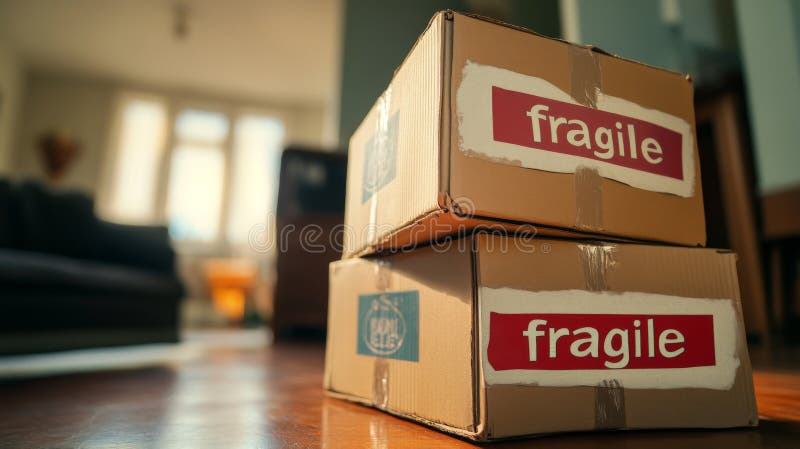 Two Cardboard Boxes Stacked with "Fragile" Labels Stock Illustration ...