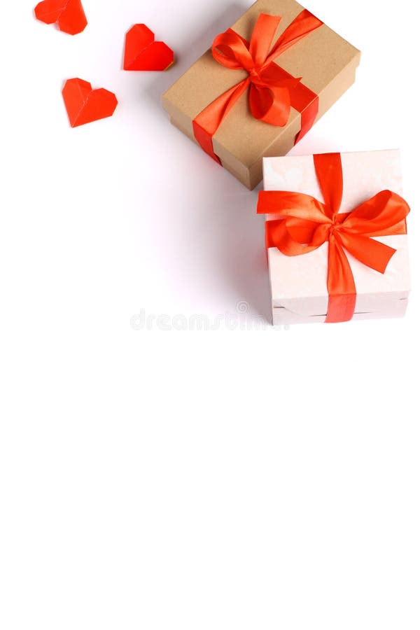 Two Cardboard Gift Boxes with a Red Ribbon Bow Isolated Stock Image ...