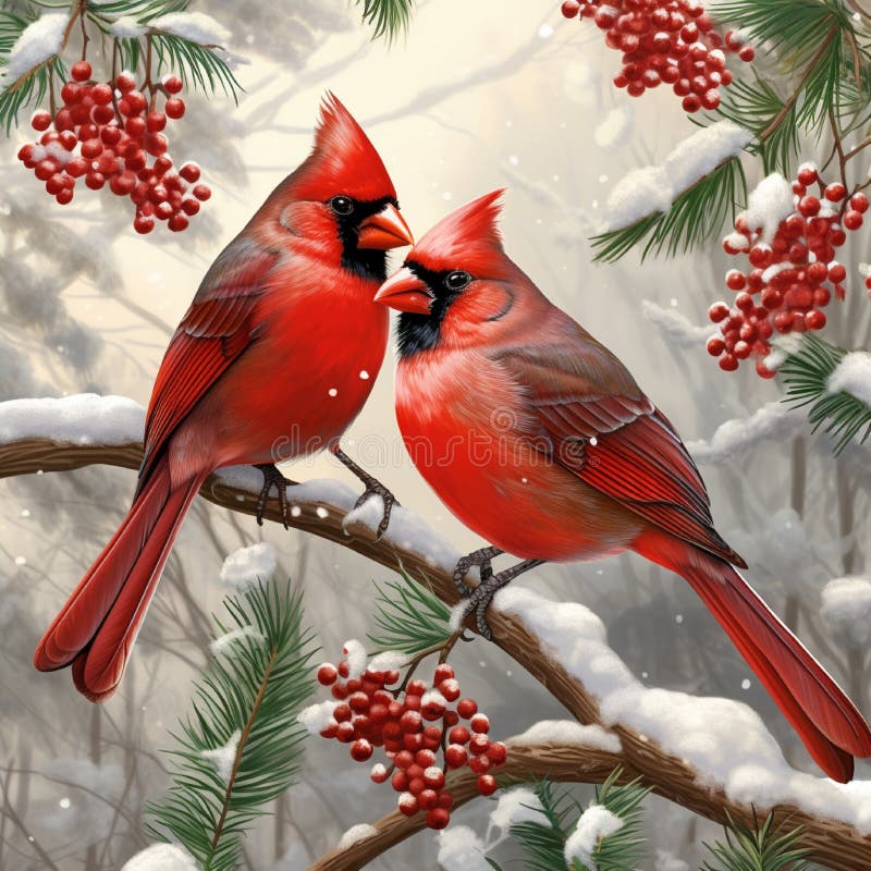 Two Cardinals on Tree Branch Generated by AI Tool Stock Illustration ...
