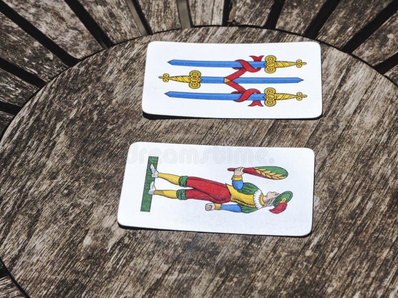 Two Cards on a Wooden Table To Enjoy Leisure Stock Image - Image of ...