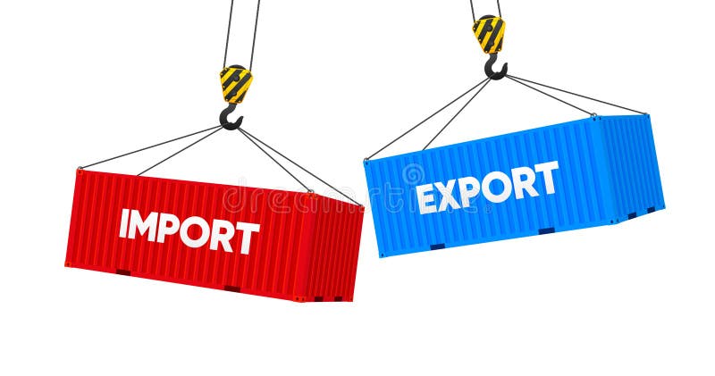 Two Cargo Containers with Import and Export. Port Crane Lift Two Cargo ...