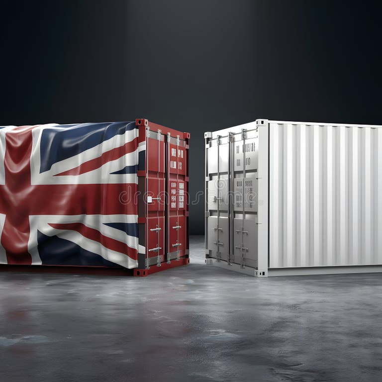 Two Cargo Containers Union Jack on Left, Plain White on Right Stock ...