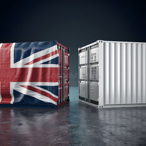 Two Cargo Containers Union Jack on Left, Plain White on Right Stock ...