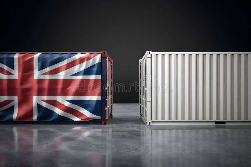 Two Cargo Containers Union Jack on Left, Plain White on Right Stock ...