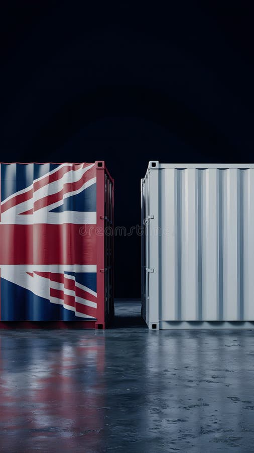 Two Cargo Containers Union Jack on Left, Plain White on Right Stock ...