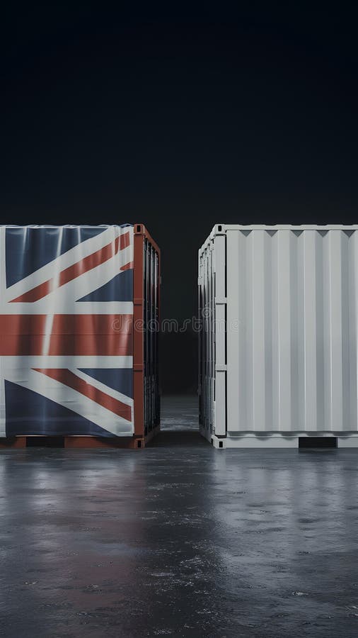 Two Cargo Containers Union Jack on Left, Plain White on Right Stock ...