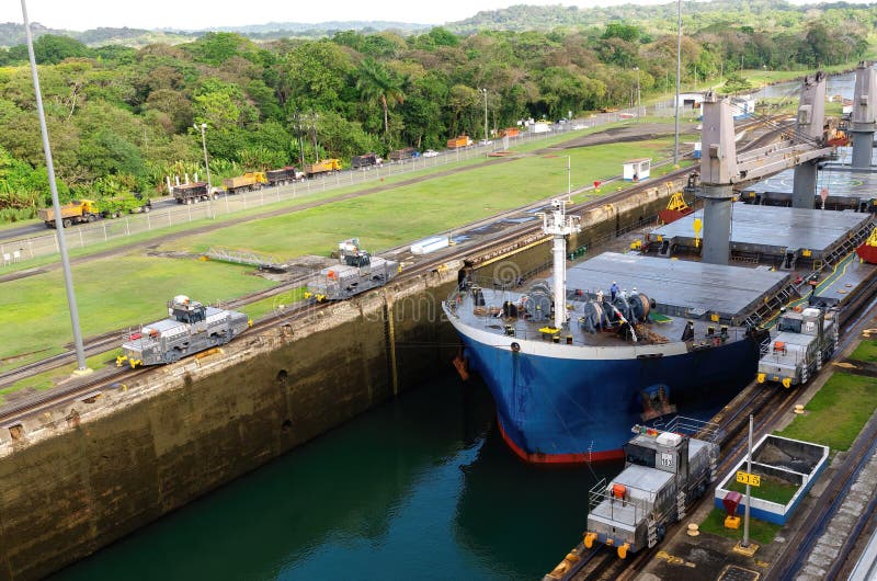 Two Cargo Ship Transiting the Miraflores Locks in the Panama Canal ...