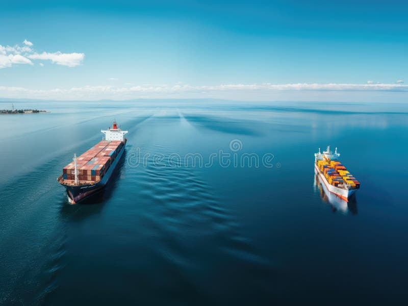 Two Cargo Ships Sailing in Calm Sea Waters, Created Using Generative Ai ...