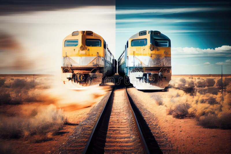Two Cargo Trains Moving in Opposite Directions, with Blurred Landscapes ... Two Cargo Trains Moving in Opposite Directions, with Blurred Landscapes ...