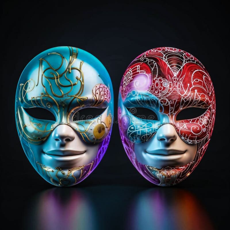 Two Carnival Masks on a Black Background. Stock Photo - Image of ...