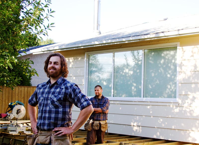 Two Carpenters Standing Near Deck Stock Photo - Image of worker, home ...