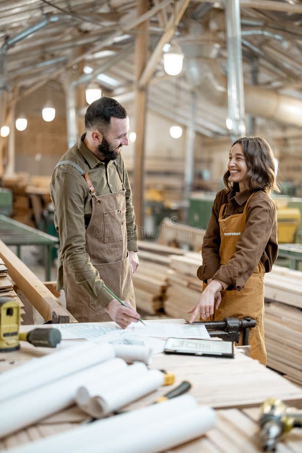 Two Carpentry Workers at the Manufacturing Stock Image - Image of ...