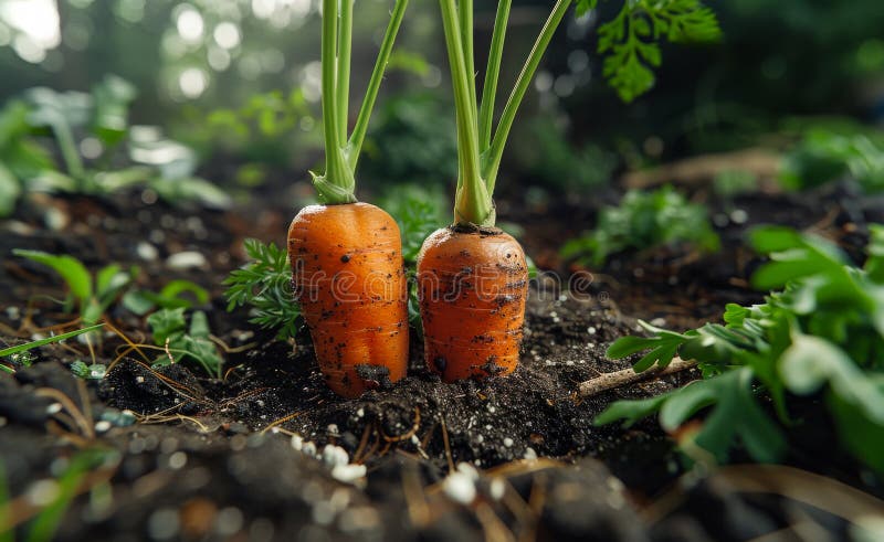 Two Carrots are Growing in the Garden Stock Photo - Image of vegetable ...