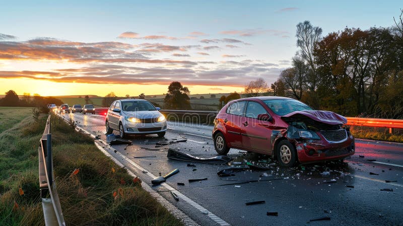 Two Cars Collided on the Side of the Road, Causing a Chaotic Scene with ...