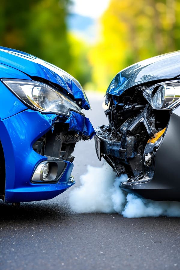 Two Cars with a Front End Collision Stock Image - Image of focus ...