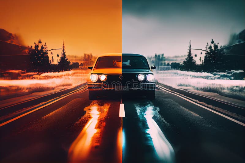 Two Cars Driving Side by Side, with Blurred Backgrounds Stock ...