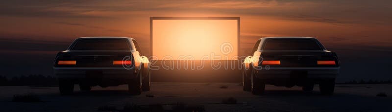 Two Cars Facing Each Other with a Bright Light in the Background Stock ...