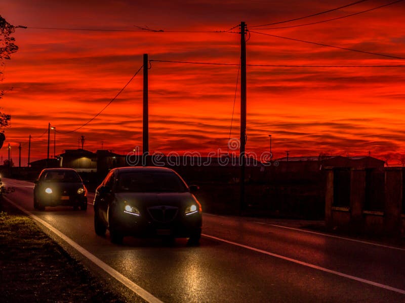 Two Cars on Road during Golden Hour Stock Image - Image of system ...