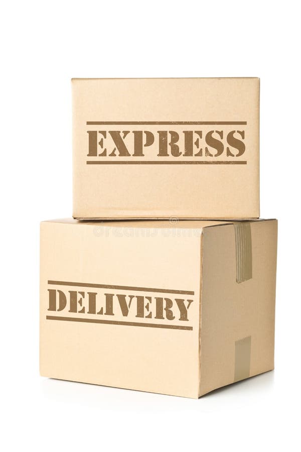 Two Carton Parcels with Express Delivery Imprint Stock Photo - Image of ...