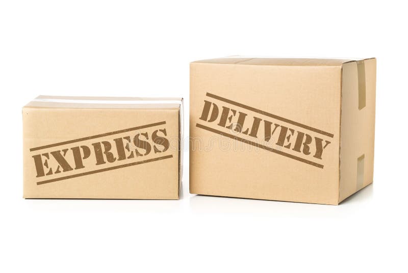 Two Carton Parcels with Express Delivery Imprint Stock Photo - Image of ...