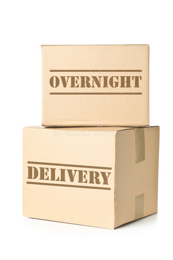 Two Carton Parcels with Overnight Delivery Imprint Stock Image - Image ...