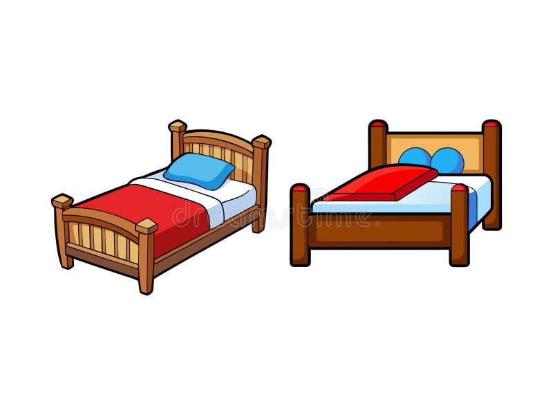 Two Cartoon Beds with Pillows and Blankets Isolated. Stock Illustration ...