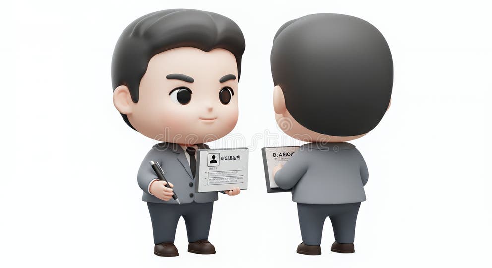 Two Cartoon Businessmen Exchanging Documents 3D Render Isolated White ...