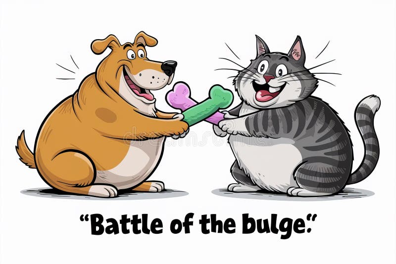 Two Cartoon Cats Playing with a Bone in Their Hands, AI Stock ...