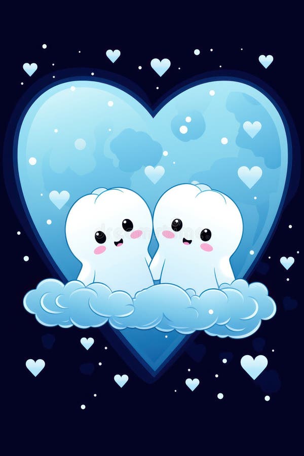 Two Cartoon Characters on a Cloud Stock Illustration - Illustration of ...