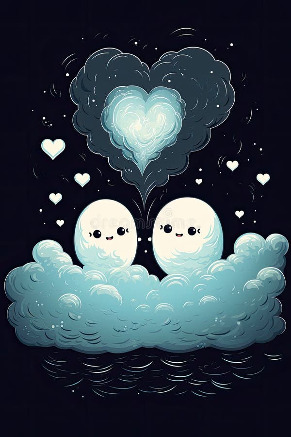 Two Cartoon Characters on a Cloud Stock Illustration - Illustration of ...