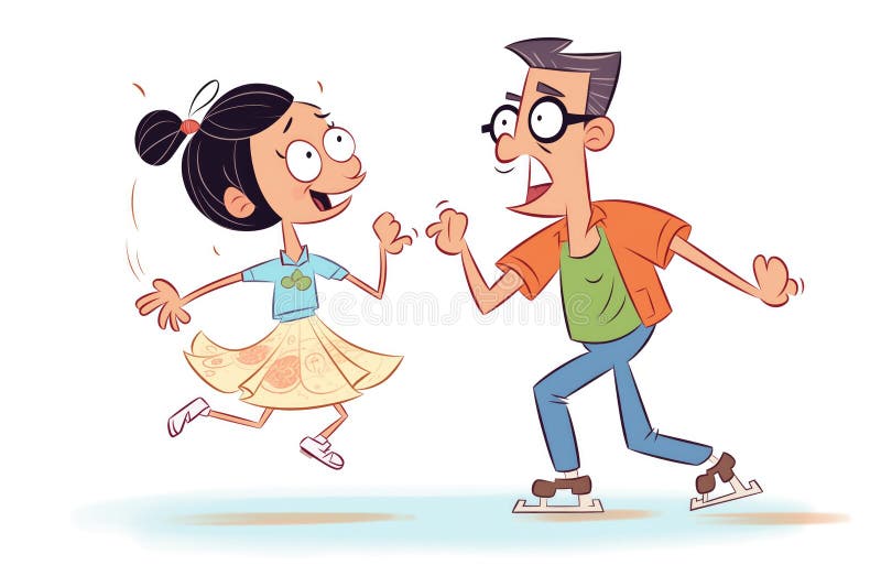 Two Cartoon Characters Engaging in a Friendly Ice Dance Stock Image ...