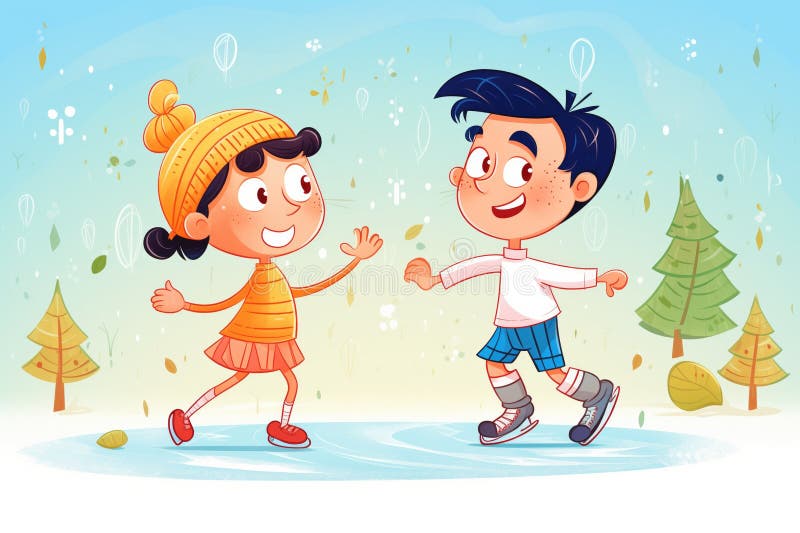 Two Cartoon Characters Engaging in a Friendly Ice Dance Stock Image ...