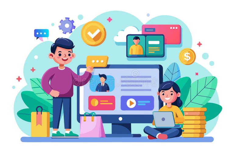 Two Cartoon Characters Interact with a Computer, Showcasing ...