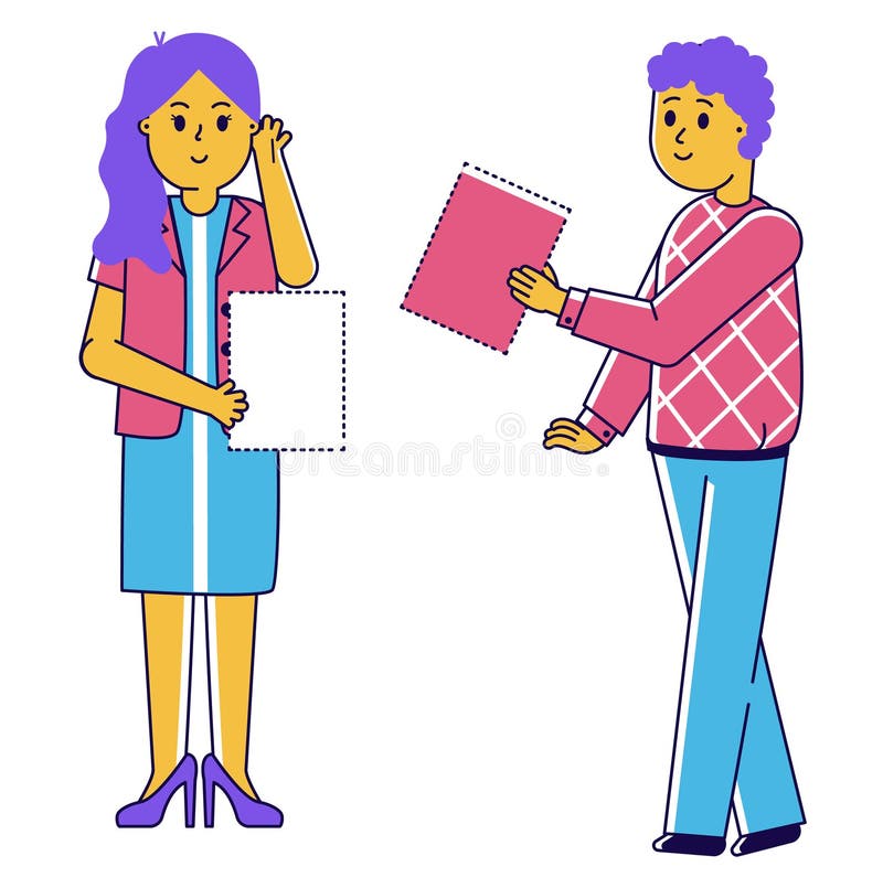 Two Cartoon Characters, a Male and Female, Exchanging Pieces of a ...