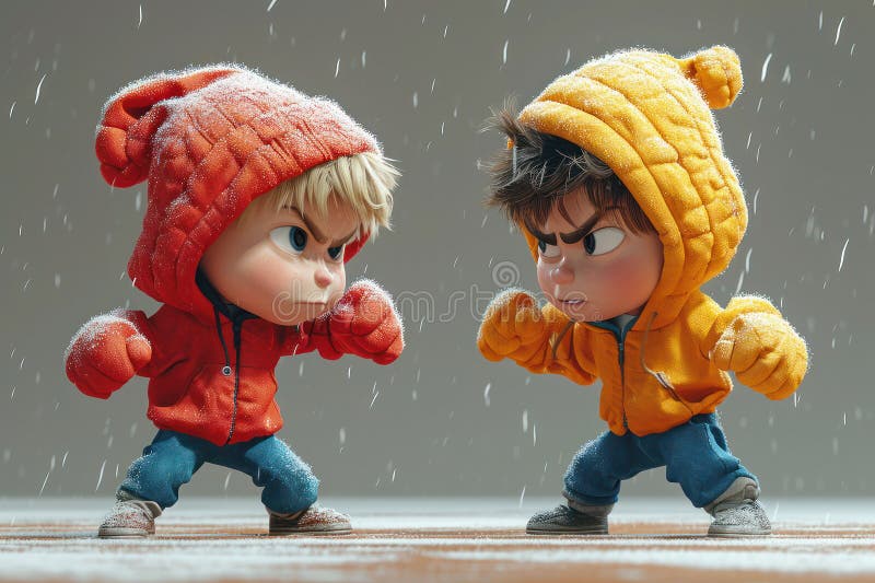 Two Cartoon Cute Boys Fighting Extreme Closeup. Generative AI Stock ...