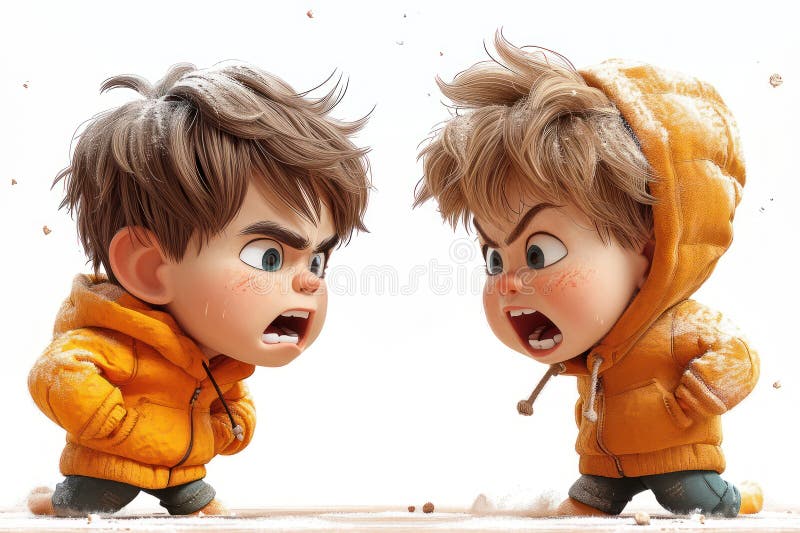 Two Cartoon Cute Boys Fighting Extreme Closeup. Generative AI Stock ...