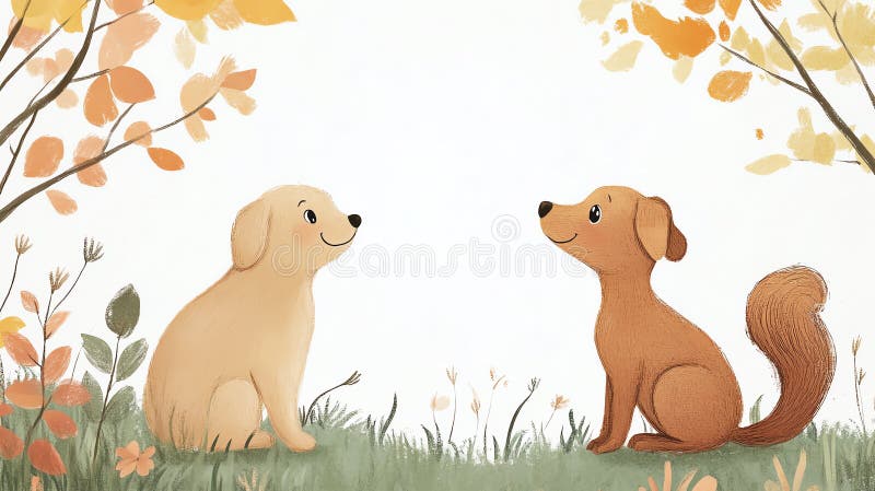 Two Cartoon Dogs in a Colorful Autumn Setting Stock Illustration ...