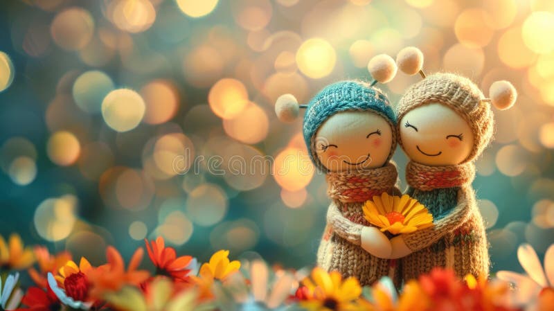 Two Cartoon Dolls Happily Embrace Each Other Stock Illustration ...
