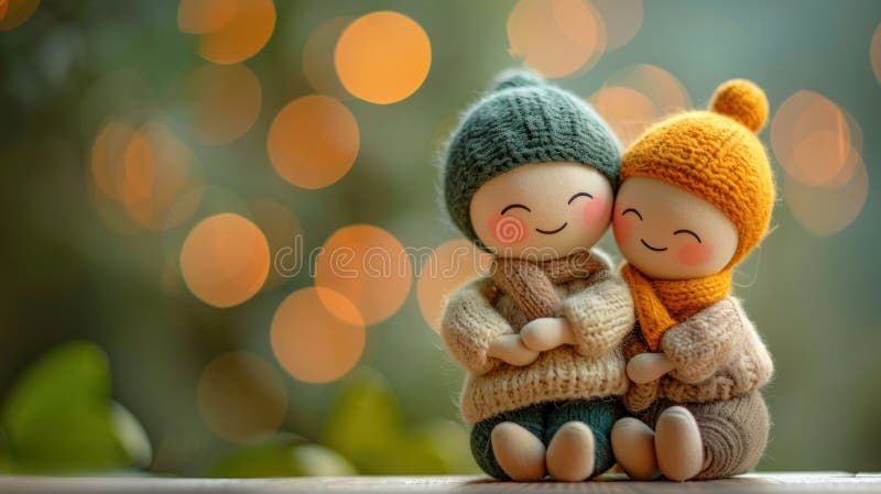 Two Cartoon Dolls Happily Embrace Each Other Stock Photo - Image of ...