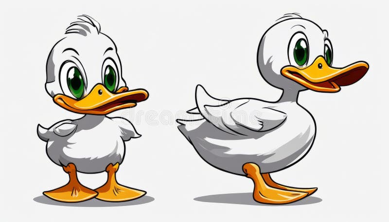 Two Cartoon Ducks with Green Eyes and Orange Feet Stock Illustration ...