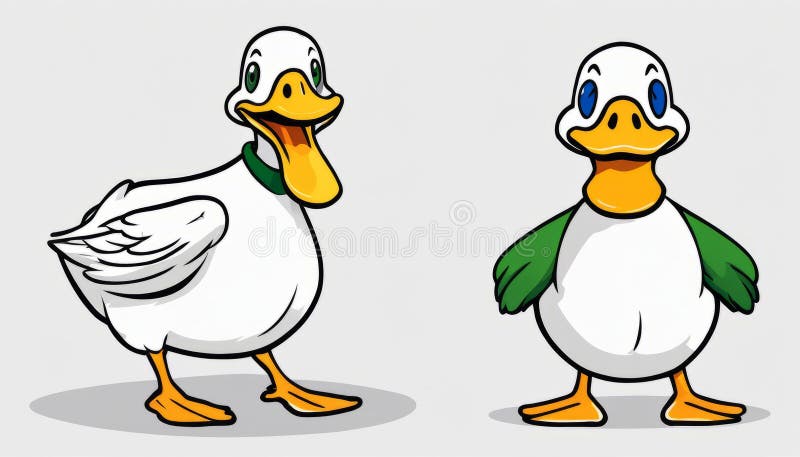 Two Cartoon Ducks with Green Necks and Yellow Beaks Stock Illustration ...