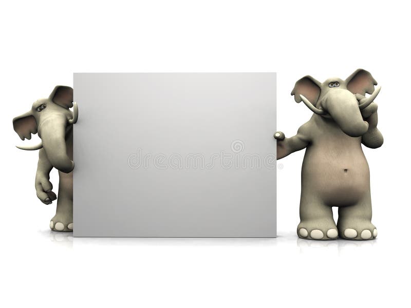 Two Cartoon Elephants with Big Blank Sign. Stock Illustration ...