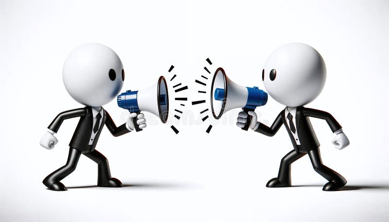 Two Cartoon Figures in Suits Facing Each Other with Megaphones Stock ...