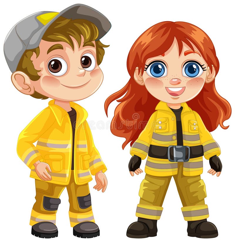 Two cartoon firefighters stock vector. Illustration of vector - 345030666